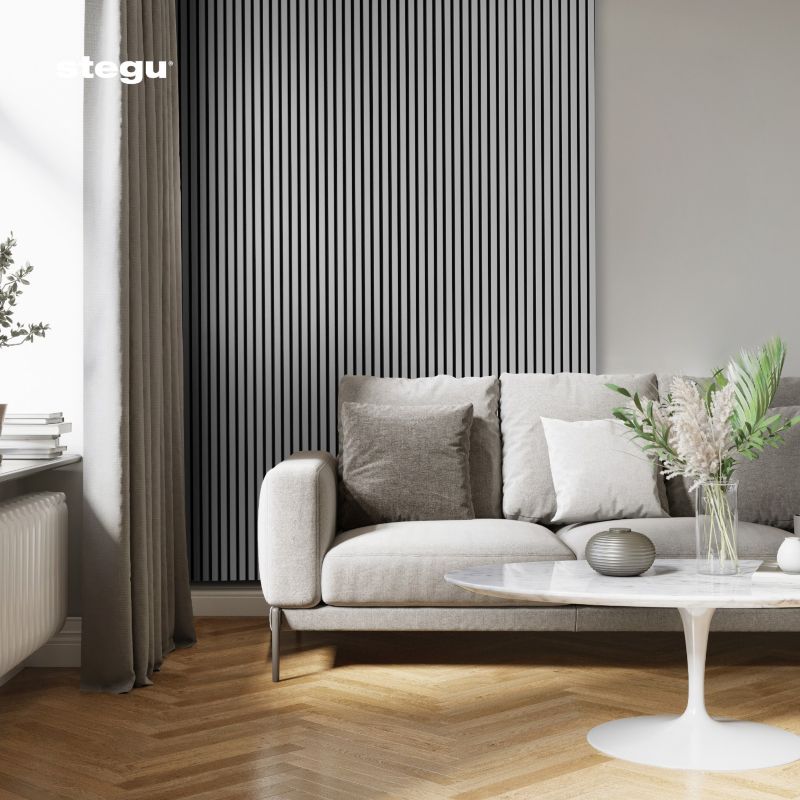 Lamele ścienne na czarnym filcu Stegu Acoustic Line, szare 265x24,5 ...