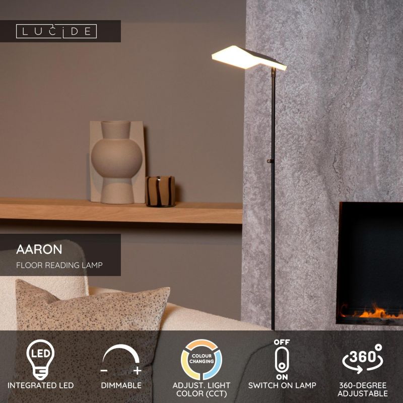 Lampa podłogowa Lucide AARON czarna LED 10W 2700-4000K 1000lm IP20 wym ...