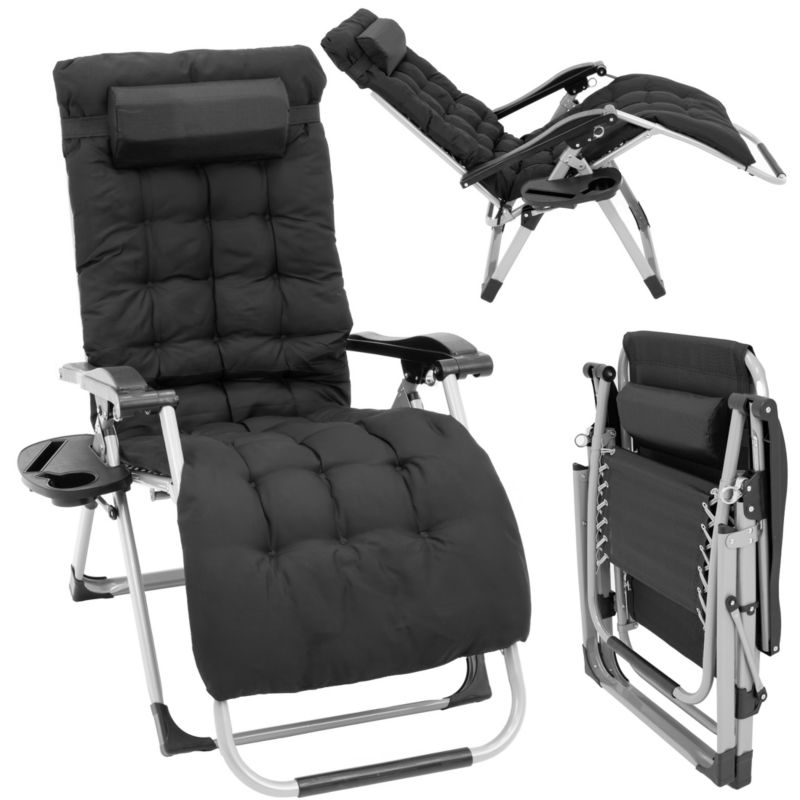 Leżak ogrodowy JUMI składany czarny z poduszką, tacką i torbą ...