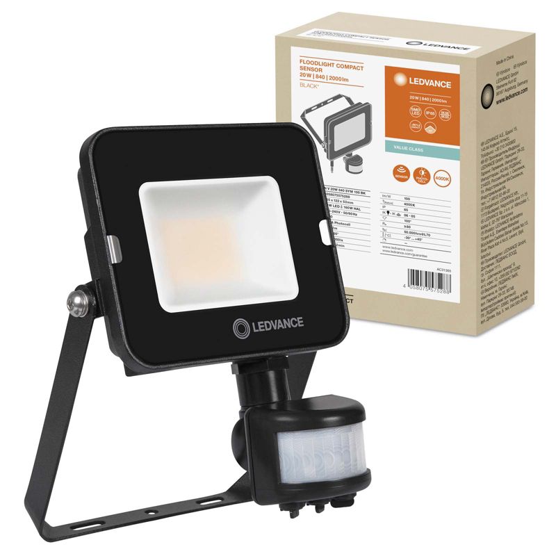 Naświetlacz LED Ledvance Reflektor Zewnętrzny Lampa 20W 2000lm 4000K IP65 Czarny z Czujnikiem ...