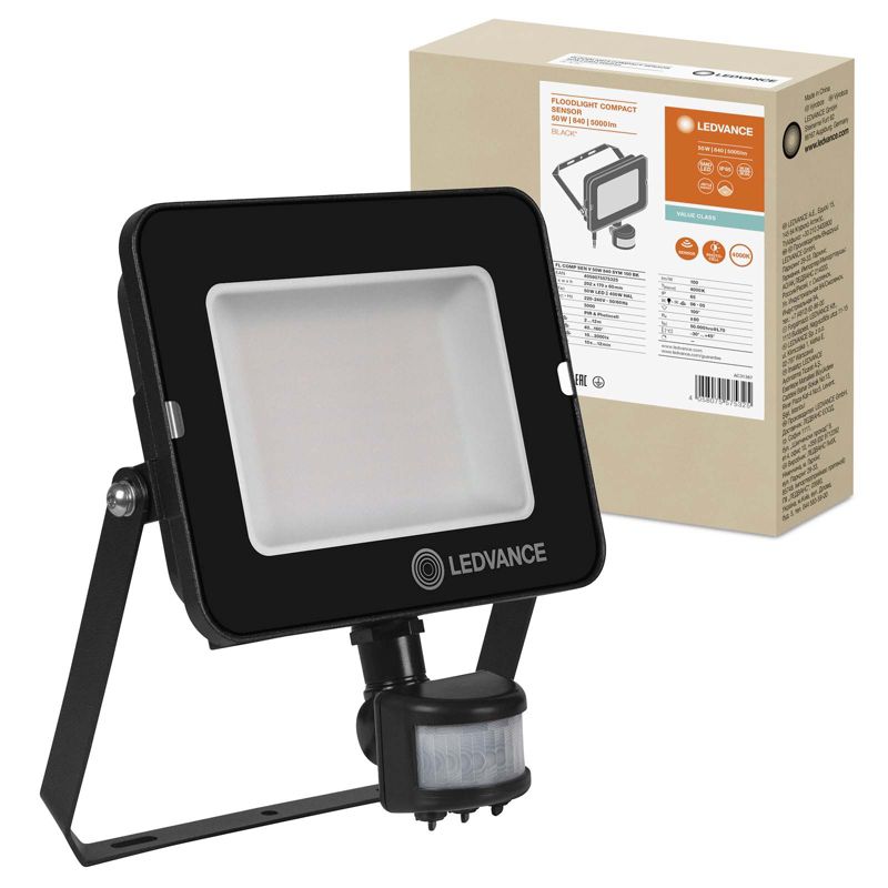 Naświetlacz LED Ledvance Reflektor Zewnętrzny Lampa 50W 5000lm 4000K IP65 Czarny z Czujnikiem ...