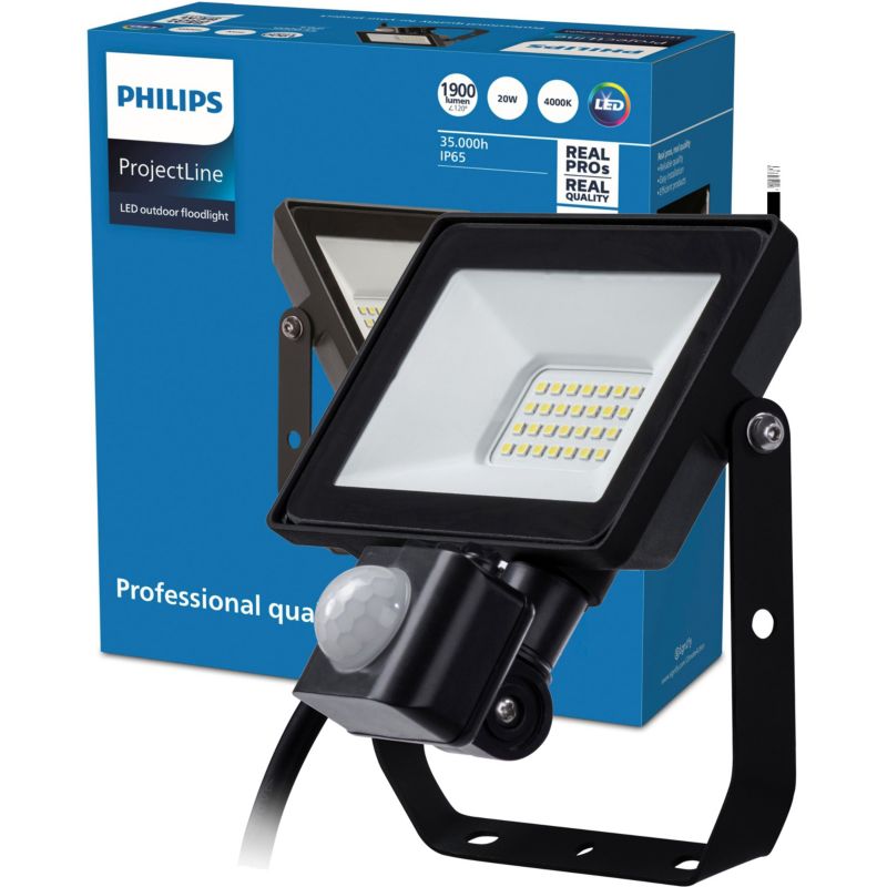 Naświetlacz LED Philips Lampa Reflektor 20W 1900lm 4000K IP65 z Czujnikiem Ruchu i Zmierzchu ...