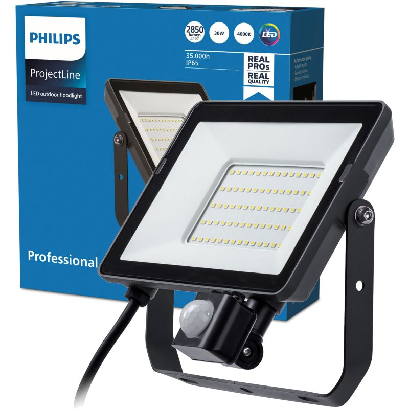 Naświetlacz LED Philips Lampa Reflektor 30W 2850lm 4000K IP65 z Czujnikiem Ruchu i Zmierzchu ...