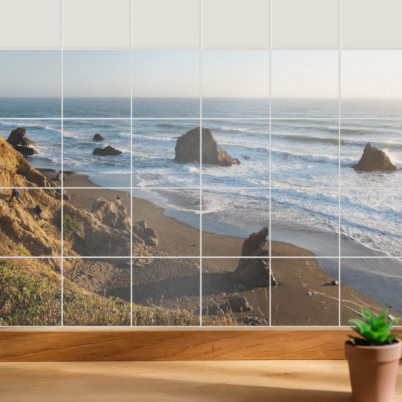 Naklejki na kafelki Wallfluent 10x10 cm Plaża z kamieniami i falami samoprzylepna folia 24 szt ...