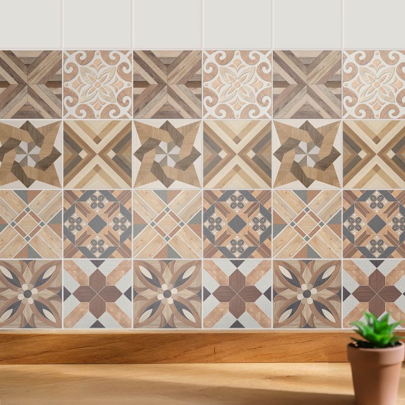 Naklejki na płytki Wallfluent 20x20 cm Drewniana mozaika szybka renowacja 24 szt ...