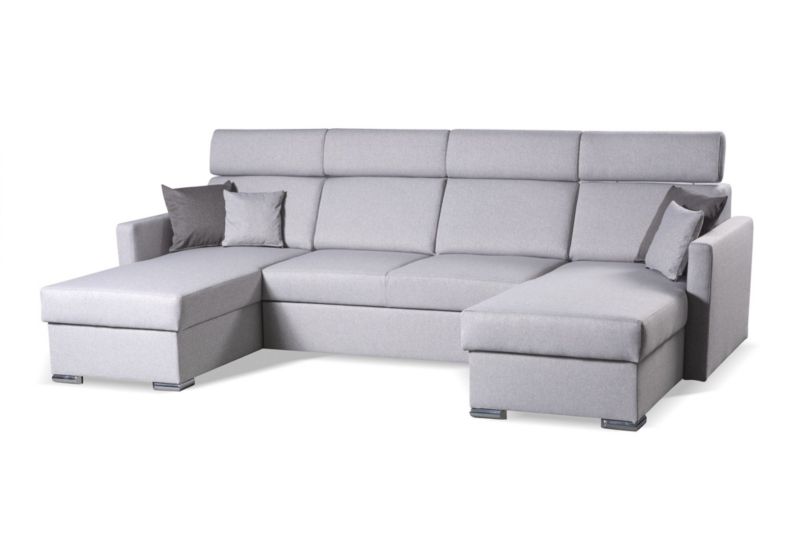 Narożnik Bettso Mils U 280x164 cm z funkcją spania i regulowanymi zagłówkami jasny szary 1szt ...