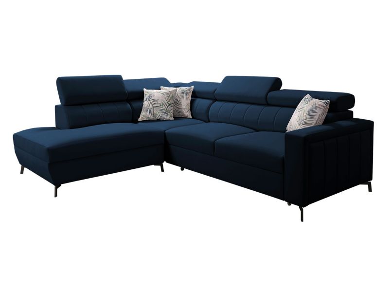 Narożnik MIRJAN 24 z funkcją spania Baltico III Maxi lewy granatowy/wzór w liście 1 szt ...