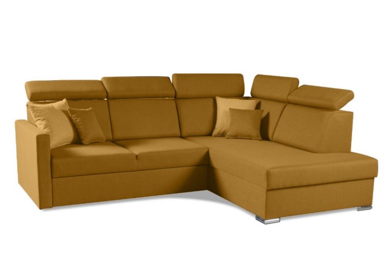 Narożnik prawostronny Bettso Mils XL 238x180 cm z funkcją spania i regulowanymi zagłówkami ...