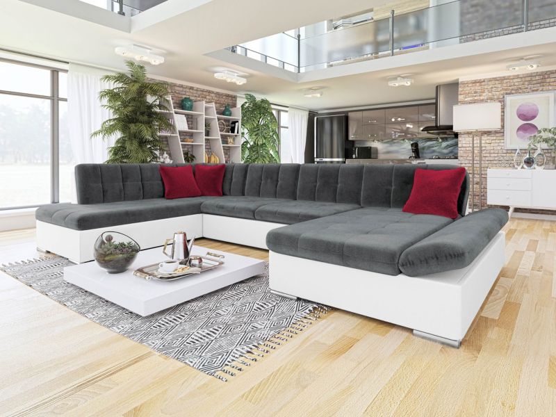 Narożnik z funkcją spania MIRJAN 24 Bergen prawy biała ekoskóra/stalowy ...