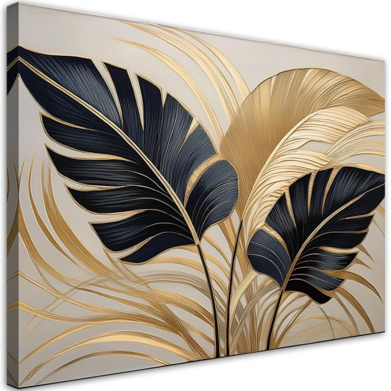 Obraz dekoracja do salonu Feeby Liście Palmy Boho Złoty 60x40 cm 1szt ...