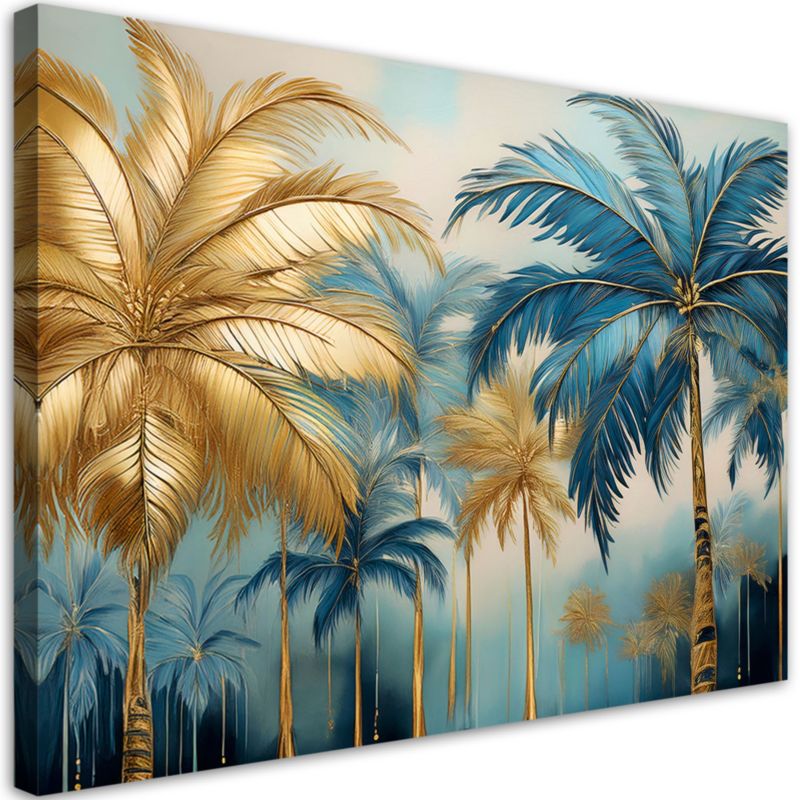 Obraz do salonu Feeby Złoto Niebieskie Palmy Abstrakcja 60x40 cm 1szt ...