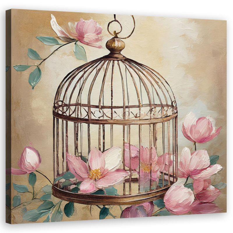 Obraz do salonu gabinetu spa Feeby Shabby chic Kwiaty Klatka 60x60cm 1szt