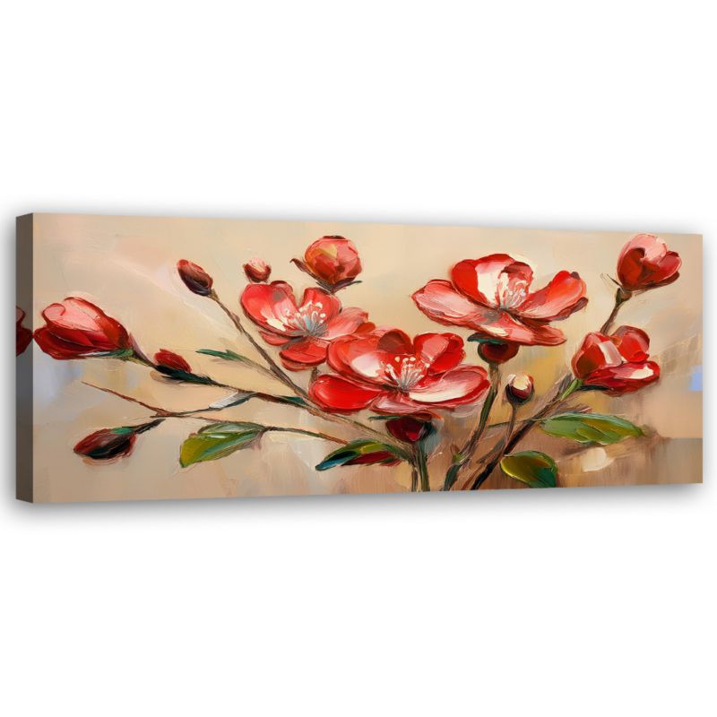 Obraz do salonu sypialni Feeby Czerwone Kwitnące Kwiaty Beżowy 120x40 cm 1 szt