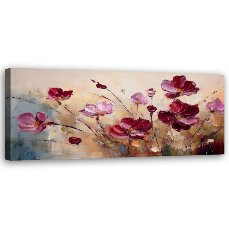 Obraz do salonu sypialni Feeby Kwiaty Czerwone Maki Malowane 90x30 cm 1 ...