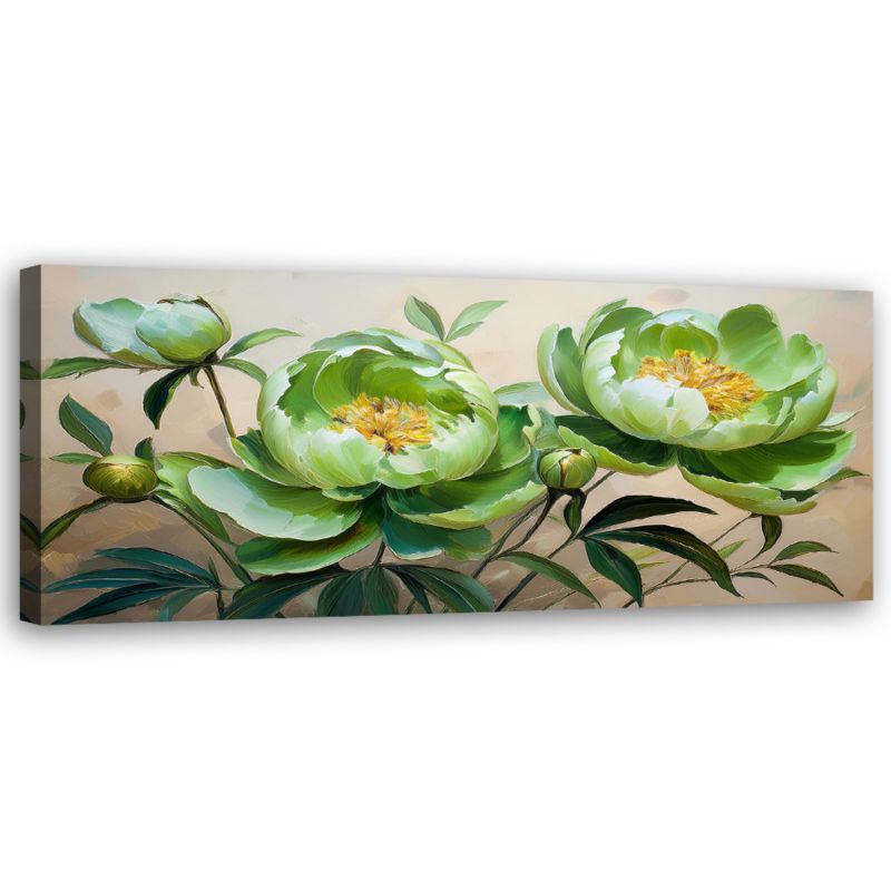 Obraz do salonu sypialni Feeby Kwiaty Piwonii Zielone Kompozycja 90x30 ...