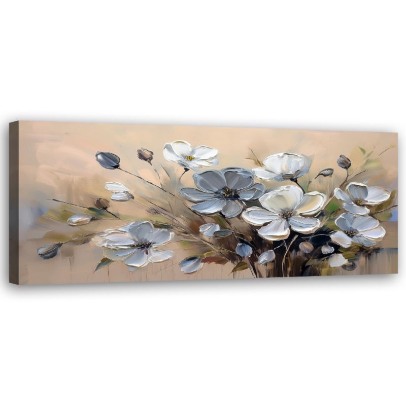 Obraz do salonu sypialni Feeby Szare Kwiaty Bukiet Panorama 90x30 cm 1 ...