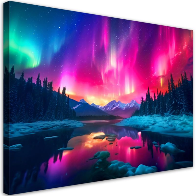 Obraz do salonu sypialni nowoczesny Feeby Zorza polarna Krajobraz Różowy 120x80cm 1szt ...