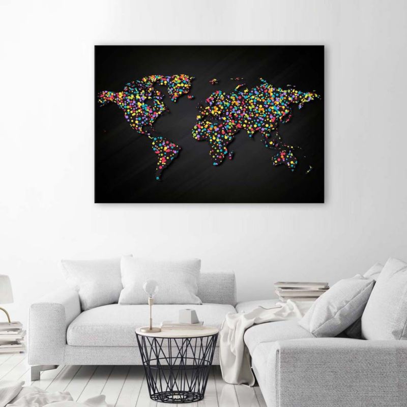 Obraz Feeby Mapa świata z kolorowymi kropkami 60x40cm 1szt