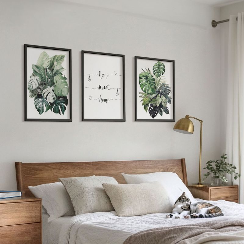 Obrazy w czarnej ramie Tulup 40x60 cm Akwarelowe liście monstery Obrazy ...