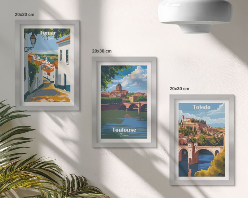 Obrazy w srebrnej ramie Tulup 20x30 cm Grafiki miast w stylu retro ...