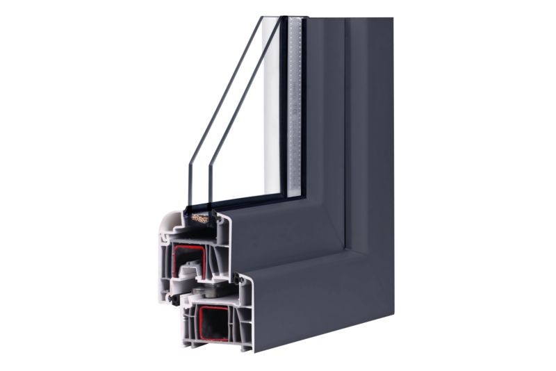 Okno PCV rozwierno-uchylne dwuszybowe 865 x 1435 mm lewe antracyt