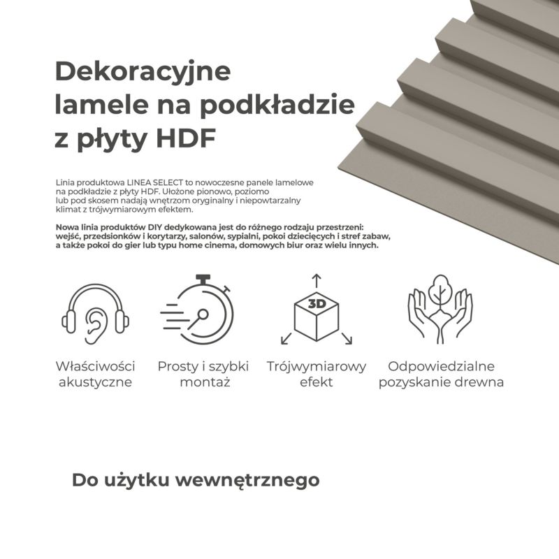 Panel lamelowy ścienny Stegu Linea Select MDF 265 x 24 cm kaszmir / kaszmir