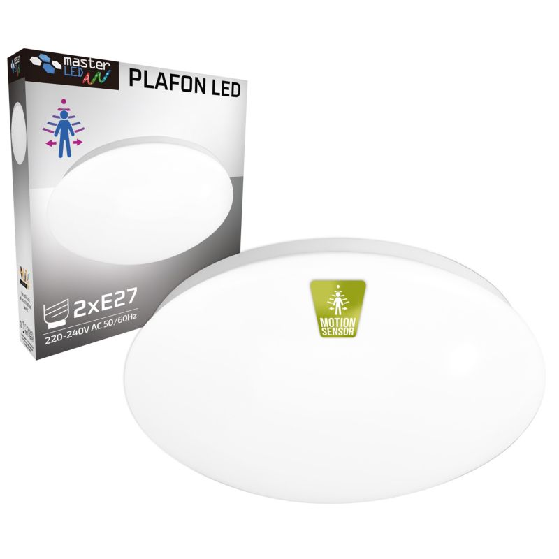 Plafon LED MasterLED LOBO 1xE27 z czujnikiem mikrofalowym Okrągły Biały ...