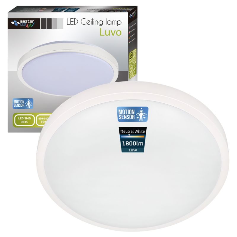 Plafon LED MasterLED Luvo 18W 27,5 cm IP44 neutralna biel 4000K czujnik ...