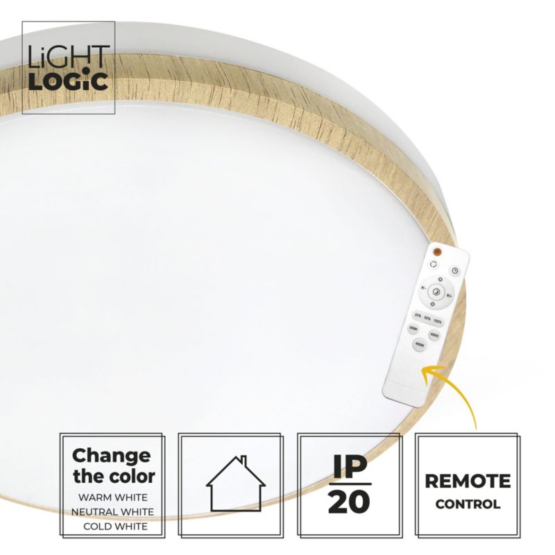 Plafoniera LED LL TALDOR CCT 24W 66663 LightLogic drewno pilot zmiana ...
