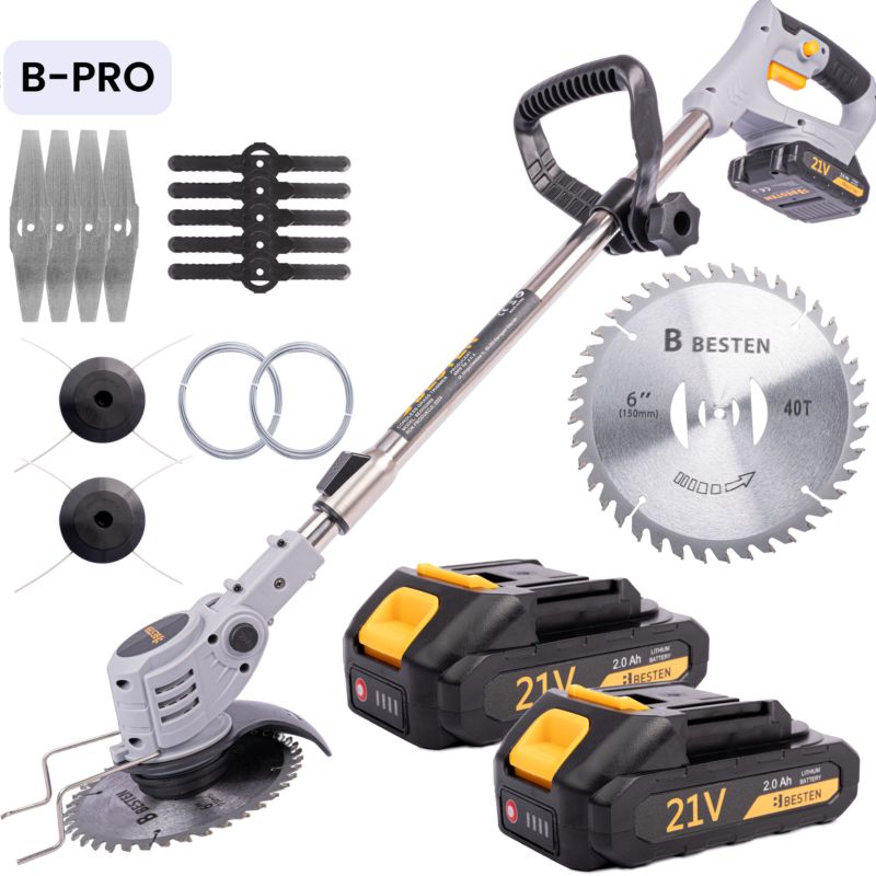 Podkaszarka akumulatorowa BESTEN BE-2869 z ostrzami TCT 21V 2xAkumulator, teleskopowa rączka 1 ...