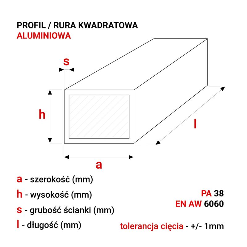 Profil Aluminiowy GAL-INDUSTRIAL 20x20x3 mm 240 cm Rura Kwadratowa ...