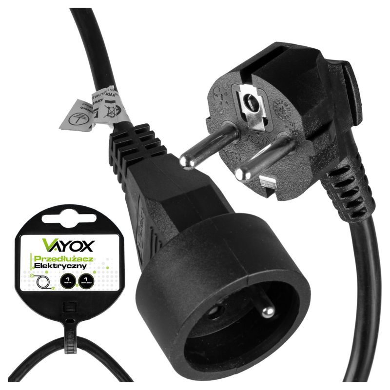 Przedłużacz jednogniazdowy Vayox VA0310-3B z uziemieniem czarny 3m 1 szt. | Majsterkowanie w ...