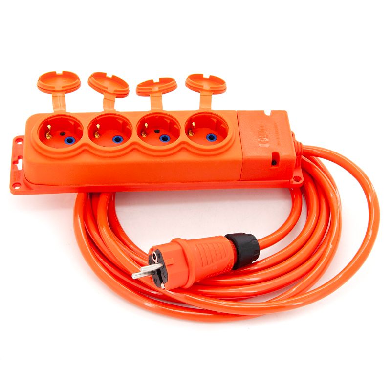 Przedłużacz ogrodowy gumowy ELS Elektrotechnika 2OW16024P 4-gniazdowy IP44 16A 230V H07BQ-F 3x2 ...