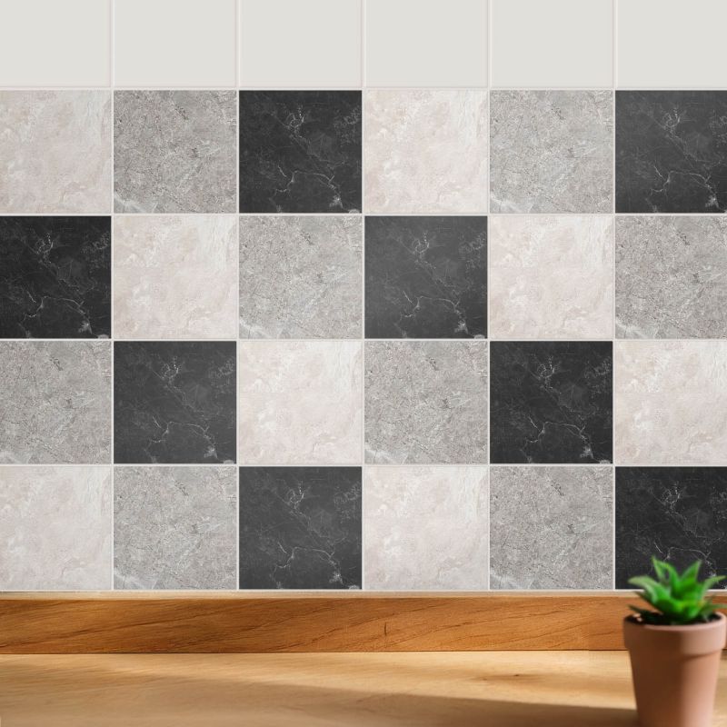 Samoprzylepna naklejka na kafle Wallfluent 15x15 cm Szachownica marmurowa wodoodporne 24 szt ...