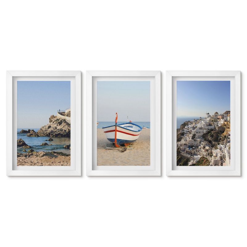 Seria obrazów 3 sztuki Tulup 20x30 cm Widoki Grecji z łodzią i domami ...