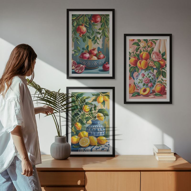 Seria obrazów 3 sztuki Tulup 40x60 cm Owocowe kompozycje granatów ...