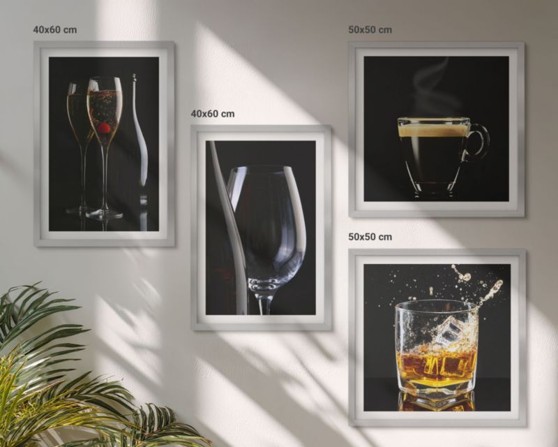 Set Obrazów w Ramie Wallfluent Whisky wino szampan kawa alkohol Srebrna ...