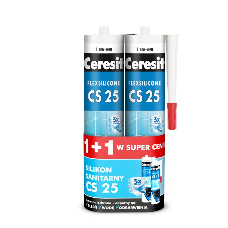 Silikon sanitarny Ceresit CS 25 280 ml biały 2 szt. | Majsterkowanie w Castoramie