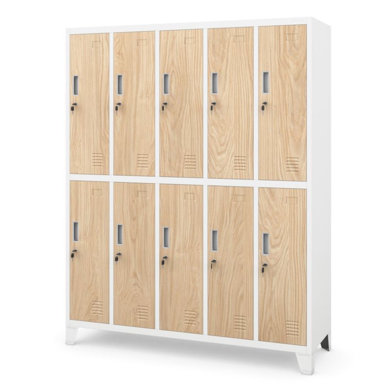 Szafa metalowa BHP socjalna Jan Nowak Bartek 172x136x45 cm biało-drewniany 1 szt ...