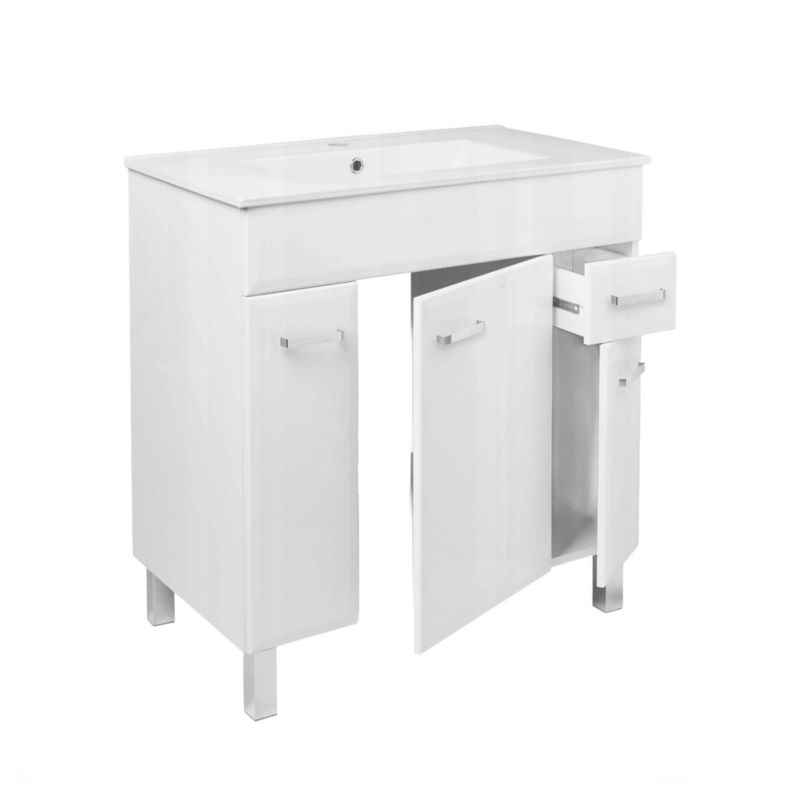Szafka Biała Łazienkowa z Umywalką 800x470 mm Stojąca Połysk Drzwi ...