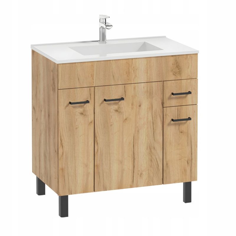 Szafka Dąb Craft Łazienkowa z Umywalką 800x470 mm Stojąca Połysk Drzwi ...