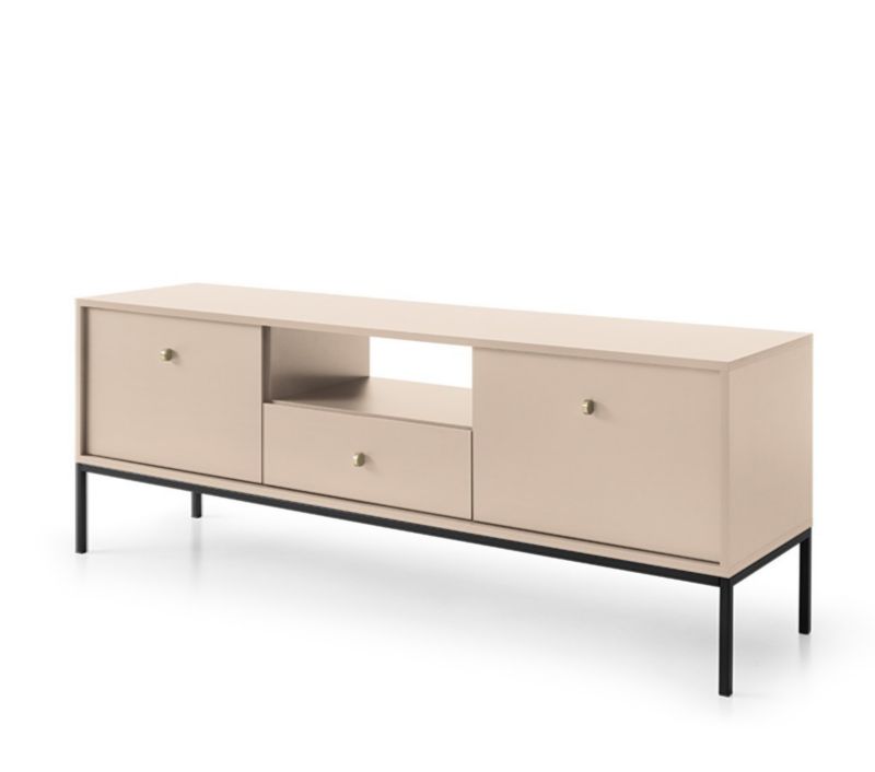 Szafka rtv dwudrzwiowa Bettso Molly 154 cm z szufladą na czarnym stelaż beżowy 1szt ...