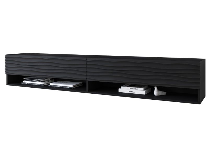 Szafka RTV MINIO go for it ANNE 180 cm czarny/czarny MDF z wzorem fala M4 1 szt ...