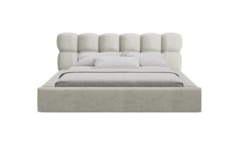 Tapicerowane łóżko z pojemnikiem LaMiaSofa Kahu Aksamit 180x200 Jasny ...