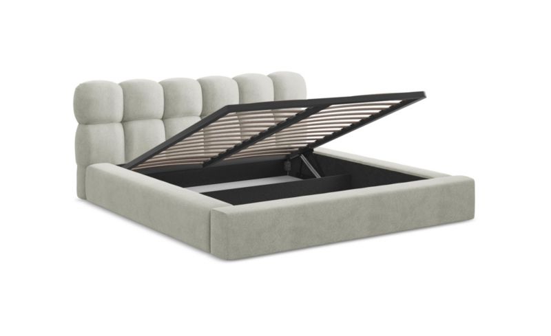 Tapicerowane łóżko z pojemnikiem LaMiaSofa Kahu Aksamit 180x200 Jasny ...