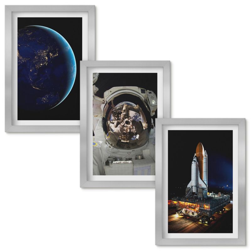 Tryptyk Obrazów w Ramie Wallfluent Kosmos Ziemia astronauta rakieta ...