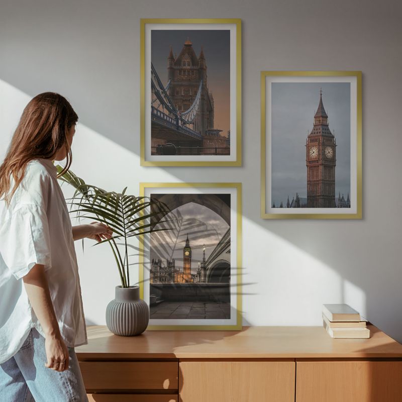 Tryptyk w złotej ramie Tulup 40x60 cm Londyn most zegar Big Ben Stylowa ...