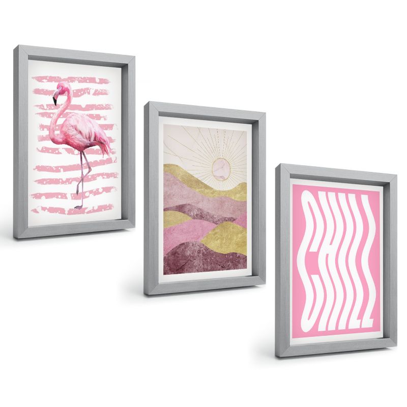 Trzyczęściowy Zestaw Obrazów ArtPrintCave 20x30 cm Srebrna rama Różowy ...