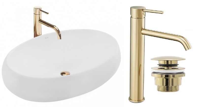 Umywalka nablatowa GTM Design Margot M4 Biała z baterią w zestawie 1 szt.