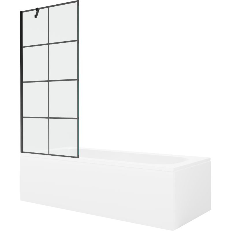 Wanna prostokątna Mexen Vega 150 x 70 cm z obudową i parawanem 1-skrzydłowym 80 cm czarny wzór 1 ...